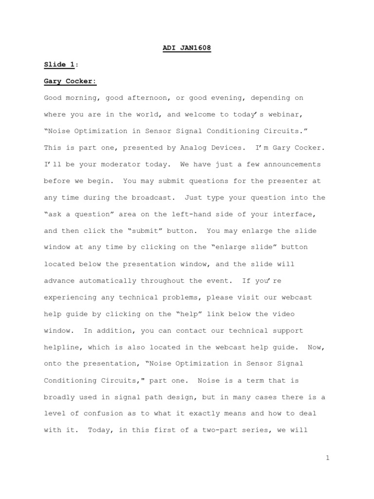 Noise Optimization In Sensor Signal Conditioning Circuit Part I Pdf