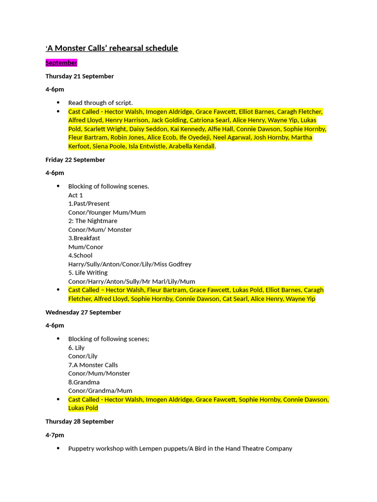 Detailed Schedule A Monster Calls | PDF | British Fantasy Novels ...