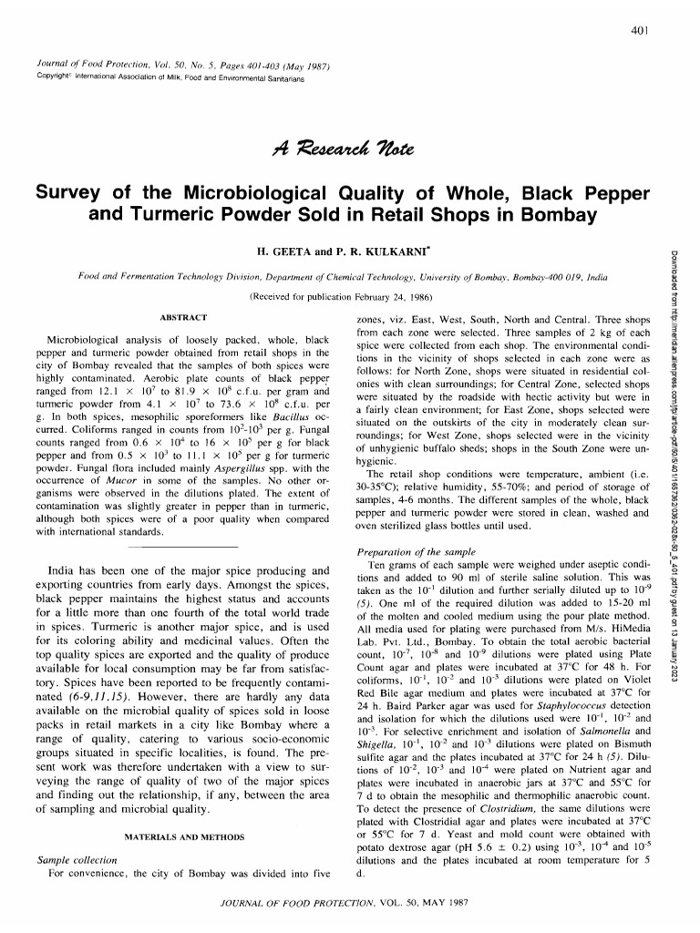 Survey of The Microbiological Quality of Whole Bla | PDF | Microbiology