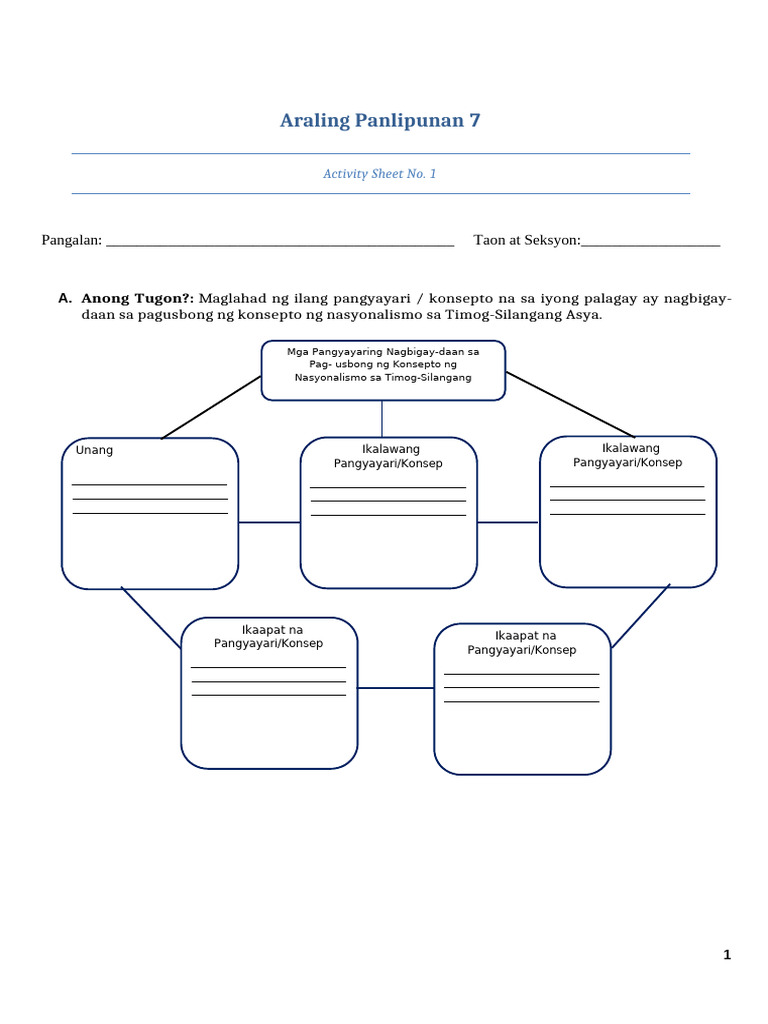 Araling Panlipunan 7: Pangalan: - Taon at Seksyon | PDF