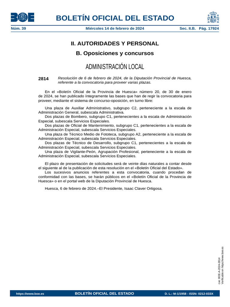 Boe A 2024 2814 | PDF | Gobierno
