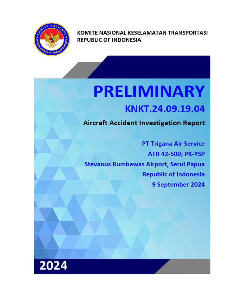 KNKT.24.09.19.04 Preliminary Report | PDF | Flight Recorder | National Transportation Safety Board