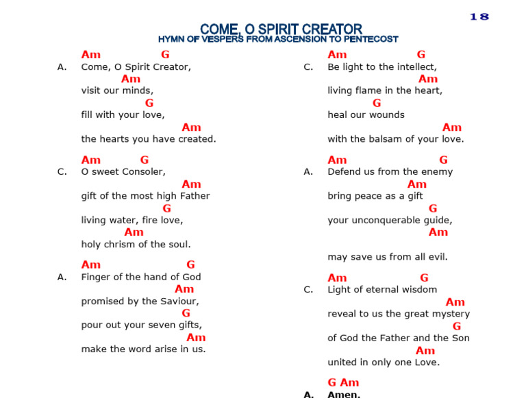 Come Spirit Creator (Ascension To Pentecost) - p18 | PDF