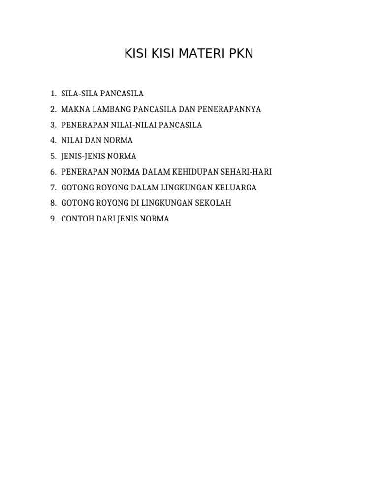 Kisi Kisi Materi PKN | PDF