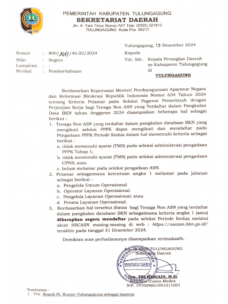 Surat Edaran Non ASN Data Base | PDF