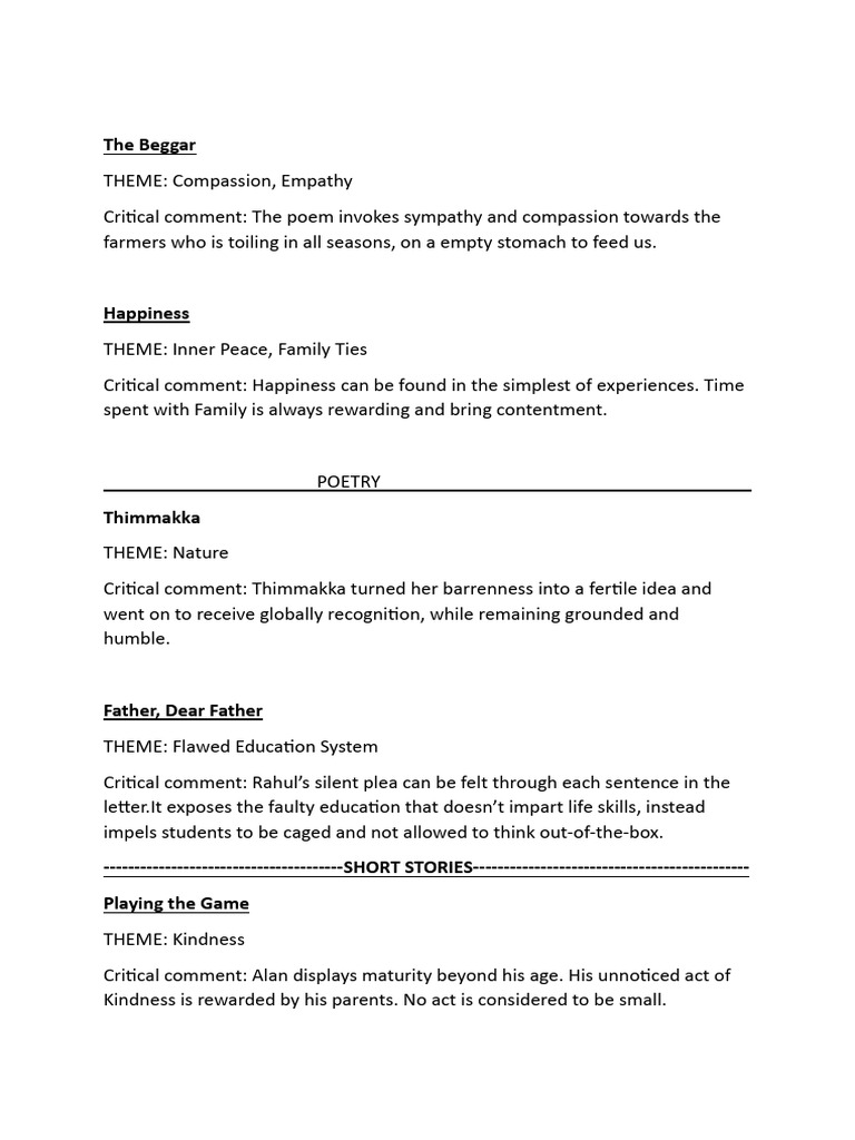 Critical Comment, Theme & Quote | PDF