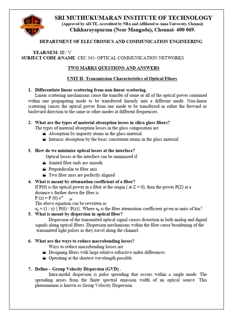 CEC345_OCN_2 | PDF | Dispersion (Optics) | Optical Fiber