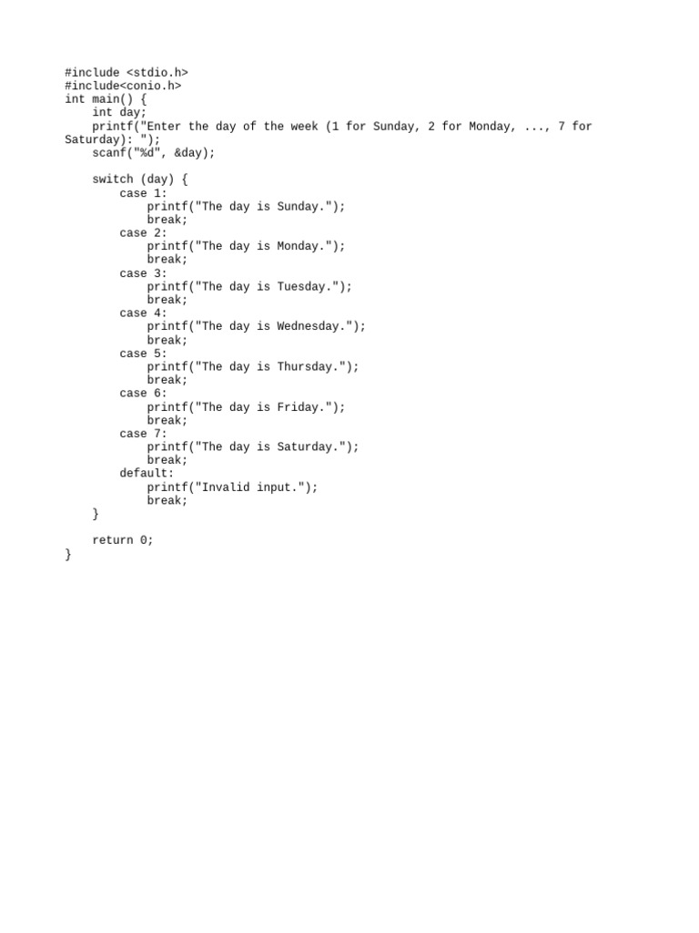 C Program: Day of the Week | PDF