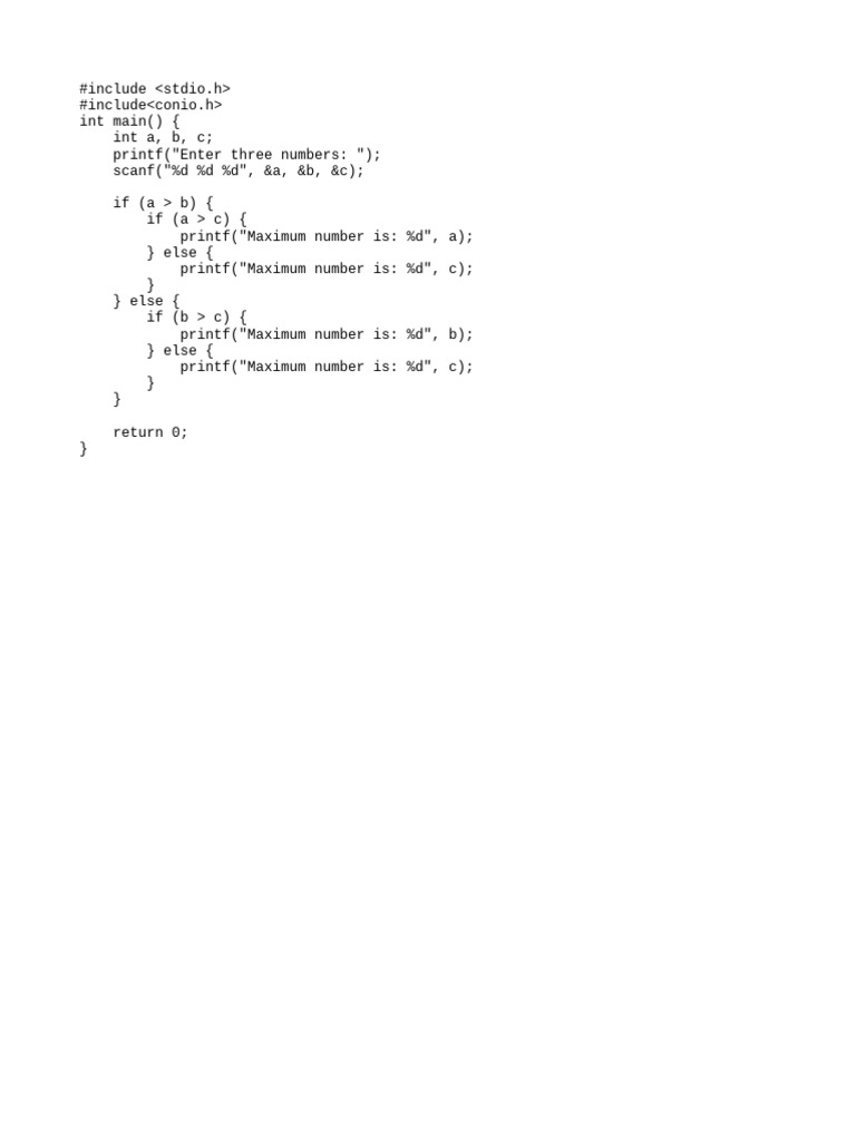 Find Maximum of Three Numbers in C | PDF