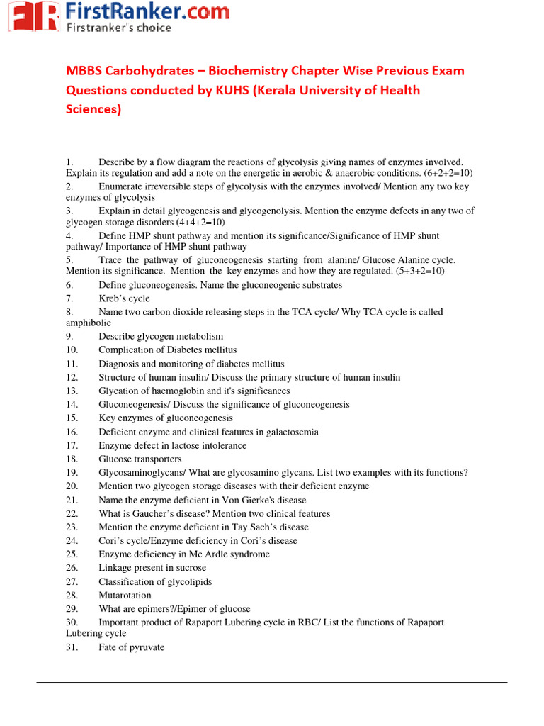 KUHS - MBBS - Chapter Wise Important Questions - Biochemistry ...