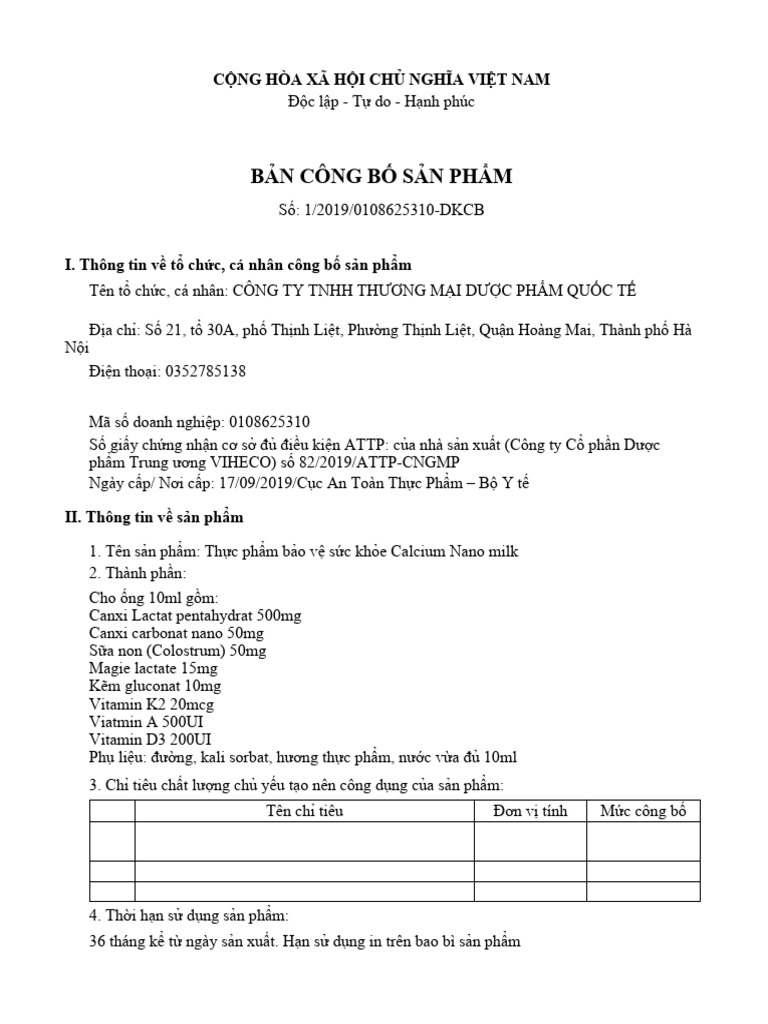 CB - Calcium Nano Milk | PDF