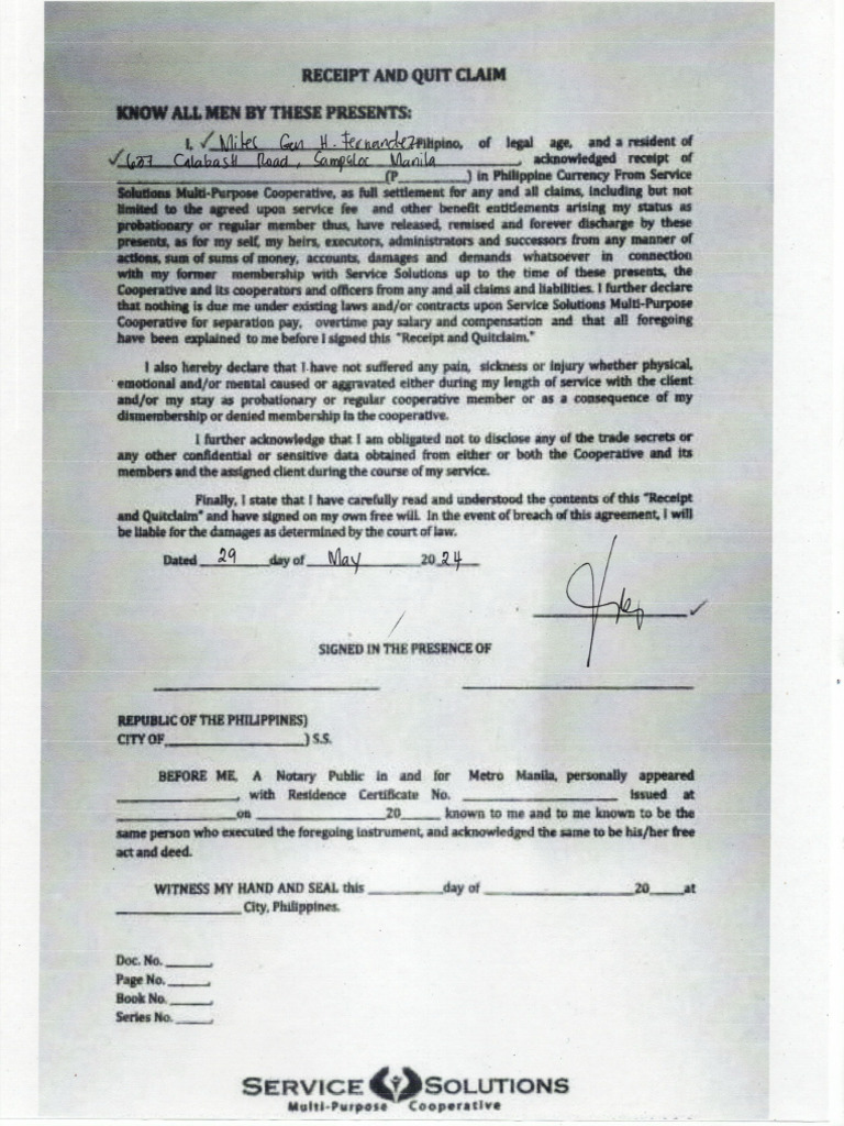 Receipt & Quitclaim | PDF