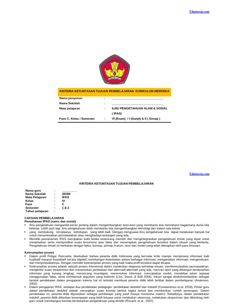 KKTP IPAS Kelas 6 Semester 1 Dan 2 Kurikulum Merdeka | PDF