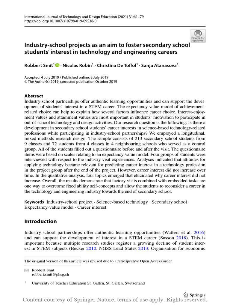 Industry School Projects As An Aim To Foster Secon Pdf Science