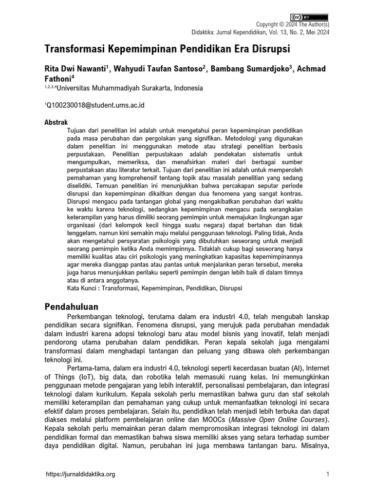 09 Transformasi Kepemimpinan Pendidikan Era Disrupsi | PDF