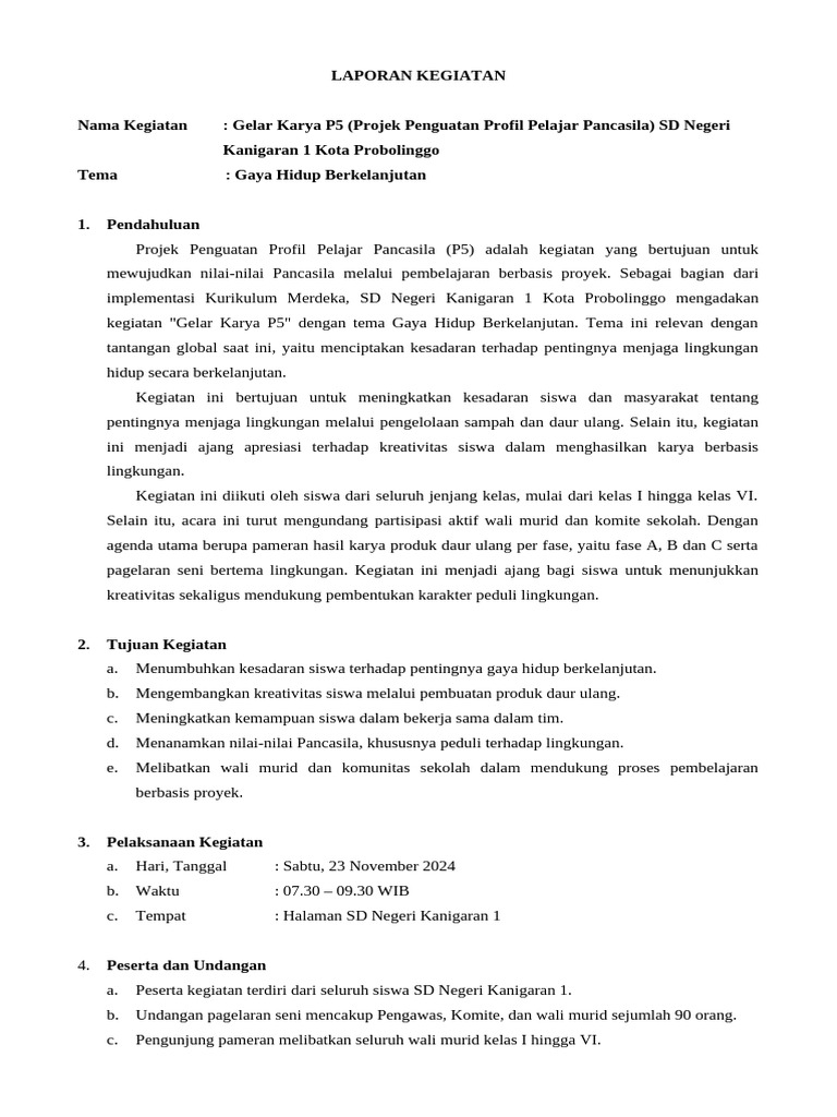 LAPORAN Kegiatan P5 | PDF