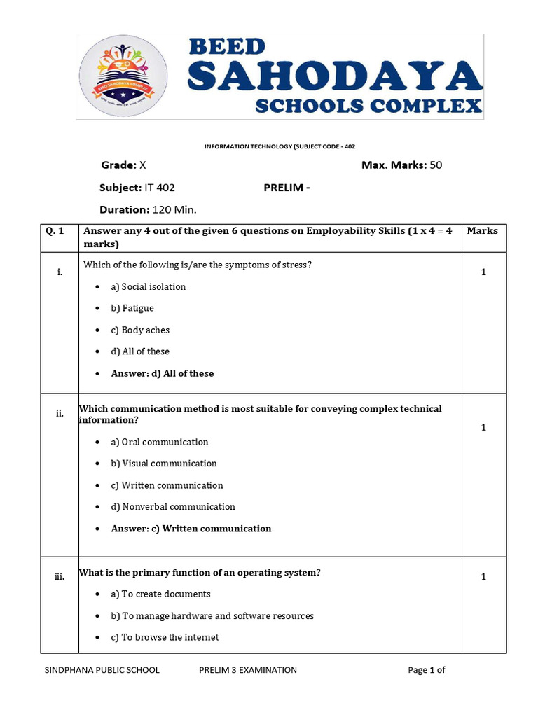 402-Information - Technology PRELIM Answer Sahodaya | PDF | Relational ...
