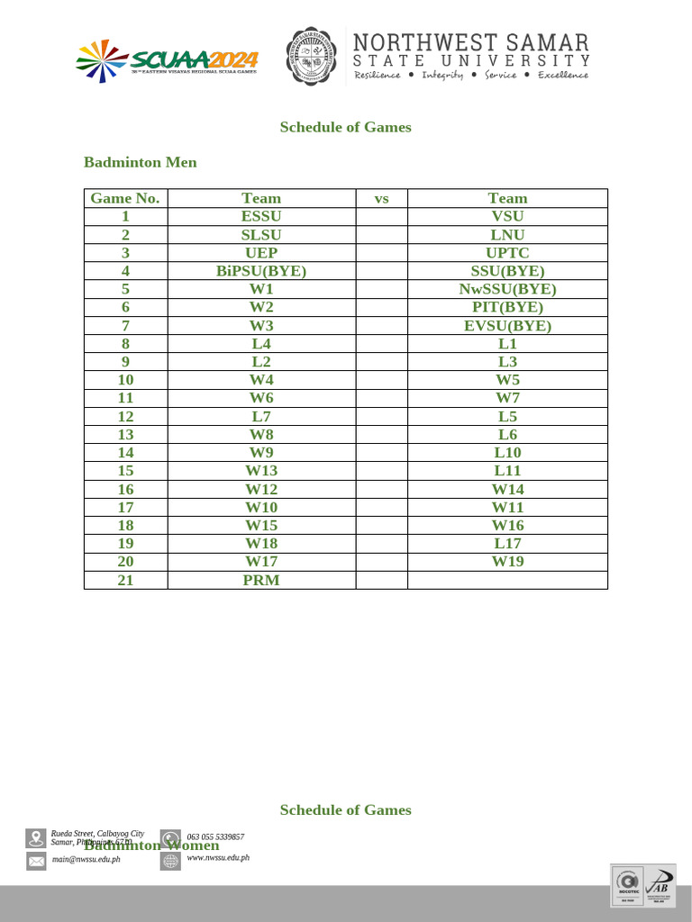SCUAA 8 Schedule of Games Final | PDF