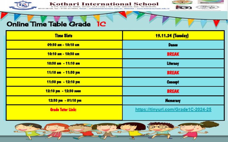 Copy of Grade 1 Online Timetable for 19th November -2024 | PDF