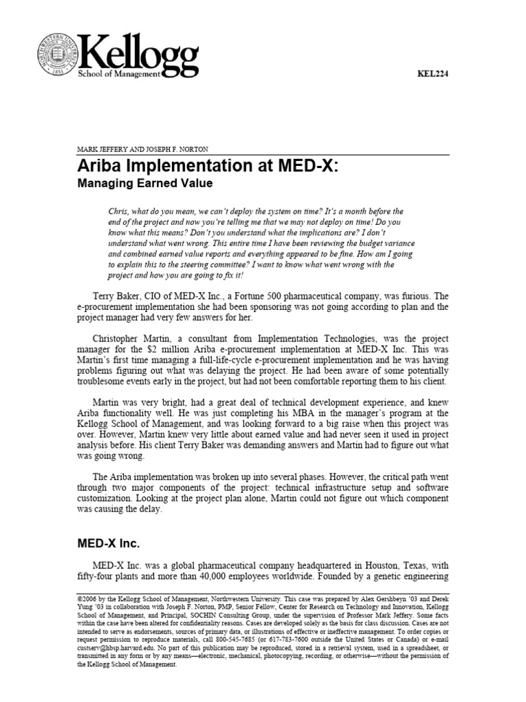 Ariba Implementation at MED-X Managing Earned Value | PDF | Project ...