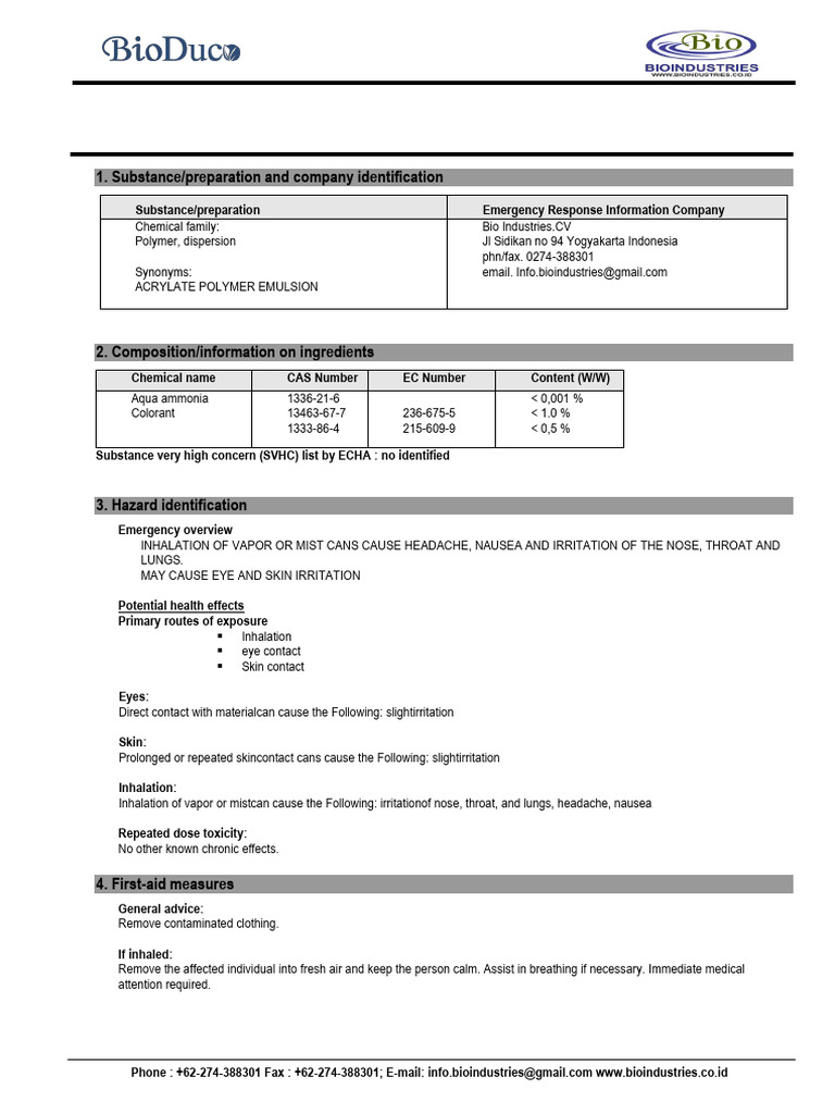 Bio Msds Bioduco Wood Putty | PDF | Workplace | Working Conditions