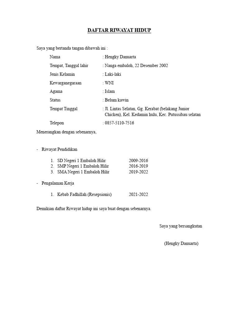 Daftar Riwayat Hidup Hengky Danuarta | PDF