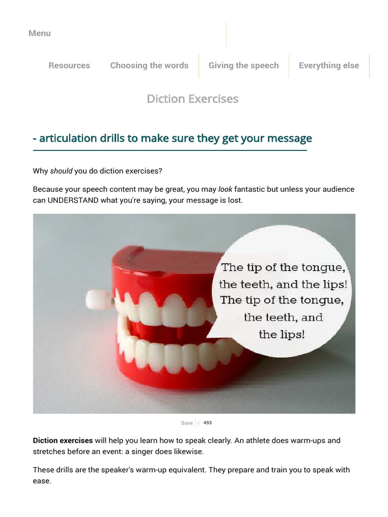 Diction Exercises - Tongue Twisters to Learn How to Speak Clearly | PDF ...