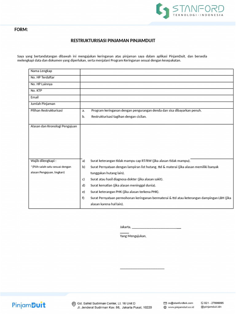 Formulir Permohonan Restrukturisasi | PDF