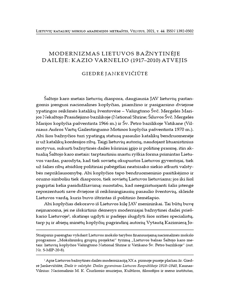 Jankevičiūtė_Modernizmas Lietuvos bažnytinėje dailėje_Kazio Varnelio ...