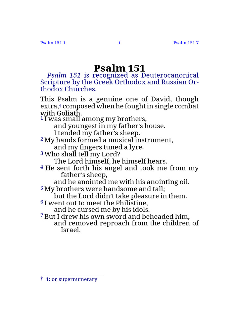 psalm 151 | PDF | Bible | Religious Texts