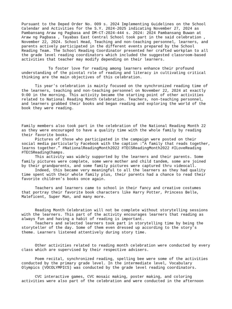 reading month 2024 | PDF | Behavior Modification | Human Communication