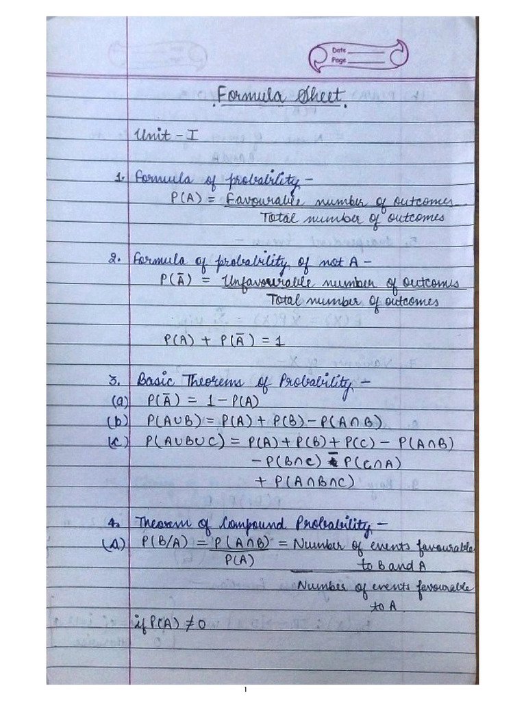 Unit-01 Formula Sheet | PDF
