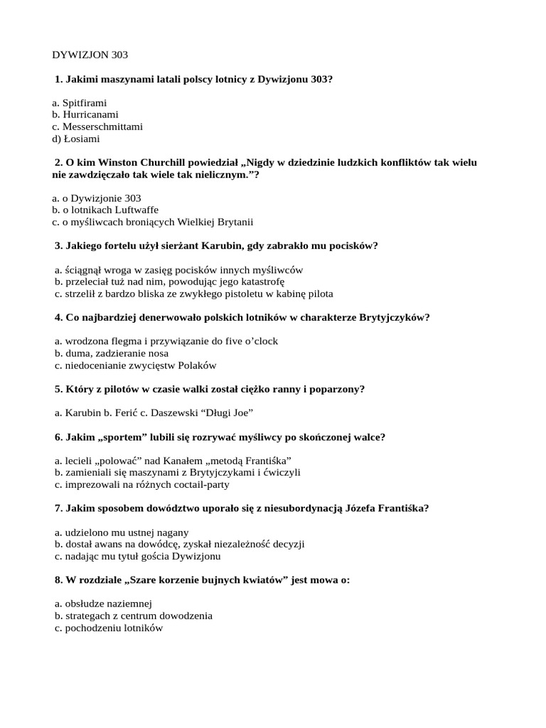 Dywizjon 303 Test | PDF