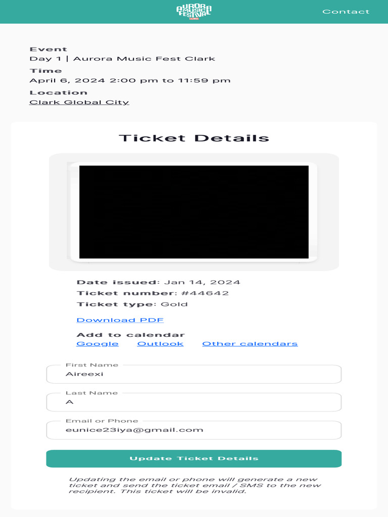 Day 1 Aurora Music Fest Clark - Ticket Type #44 | PDF