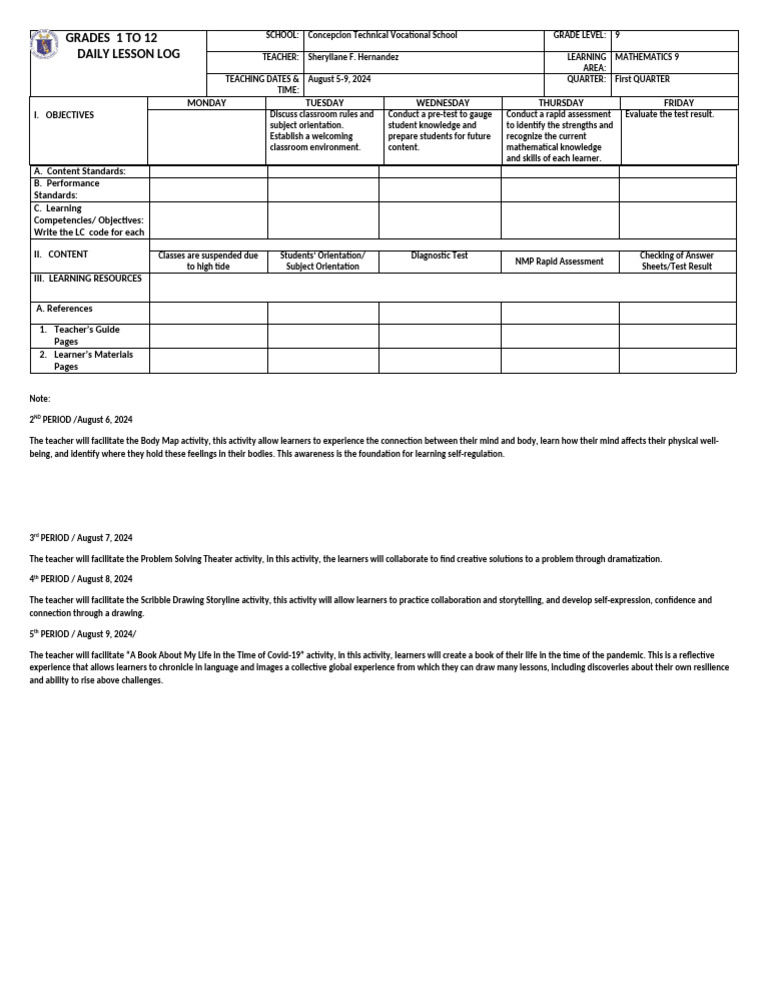 Daily Lesson Log for Math 9 | PDF | Teachers | Learning
