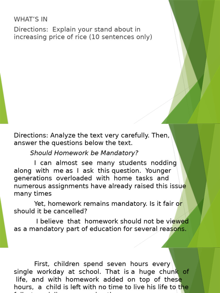 Should Homework Be Mandatory? | PDF | Smoking | Argument