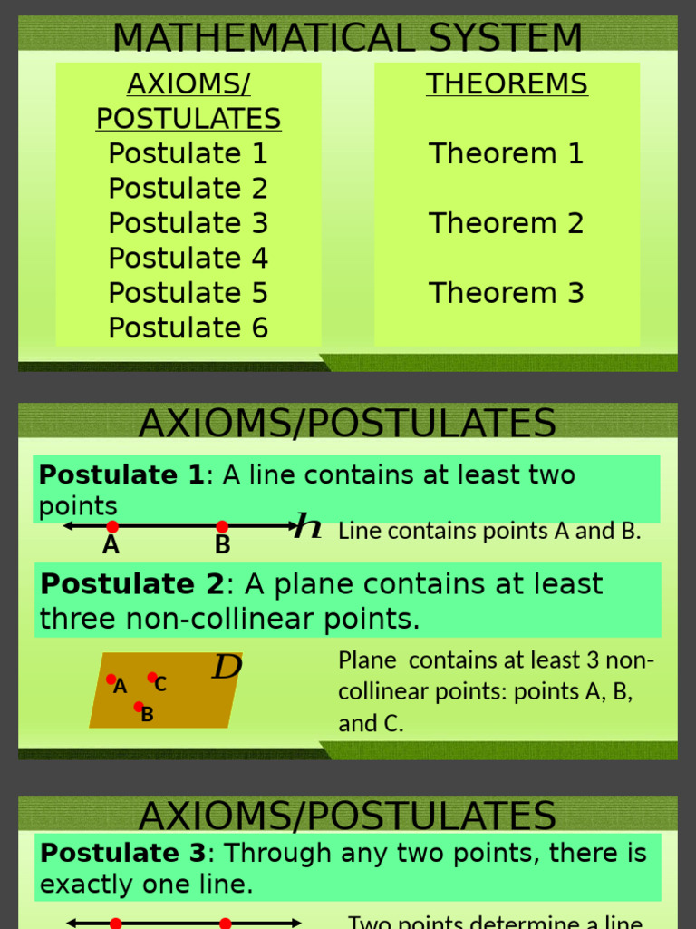 Mathematical System Postulates Theorems 1 | PDF | Axiom | Theorem