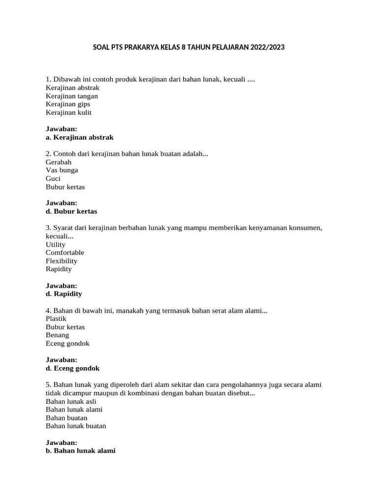 SOAL PTS PRAKARYA KELAS 8 TAHUN PELAJARAN 2022 - Copy | PDF