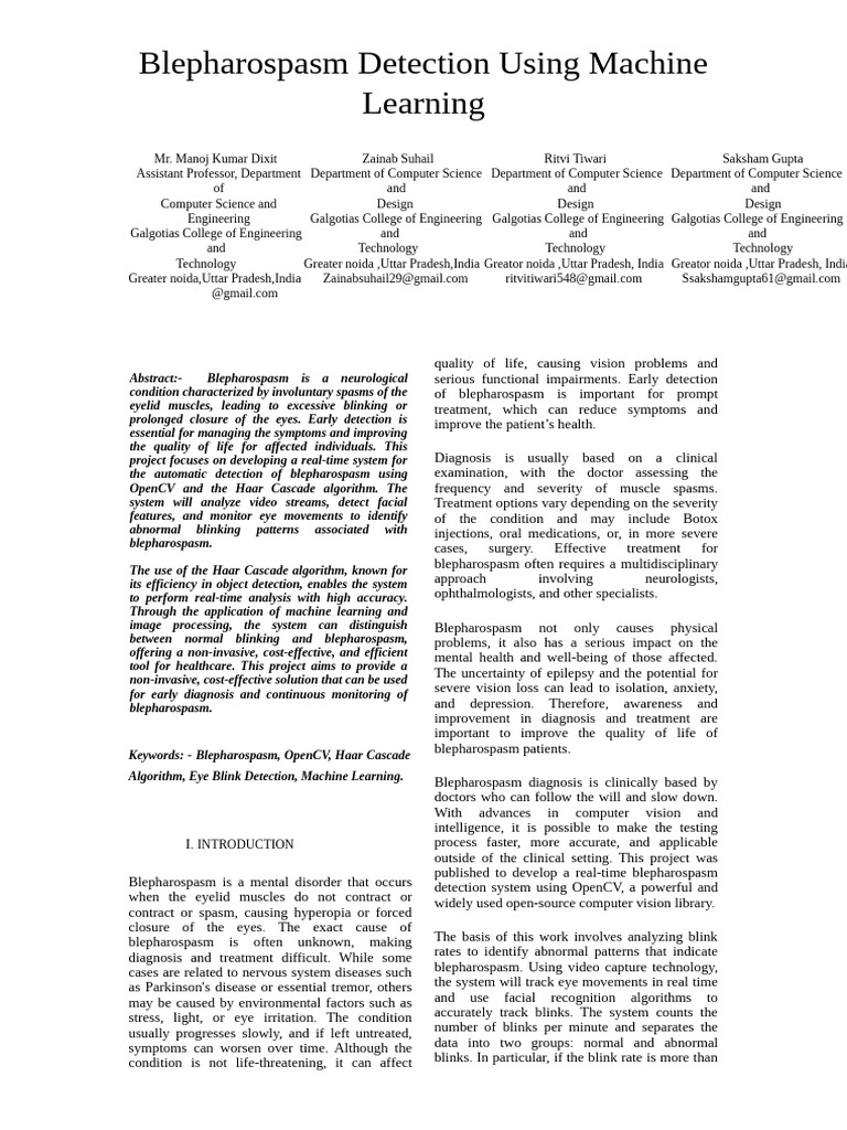 Blepharospasm Detection Research Paper | PDF | Machine Learning ...