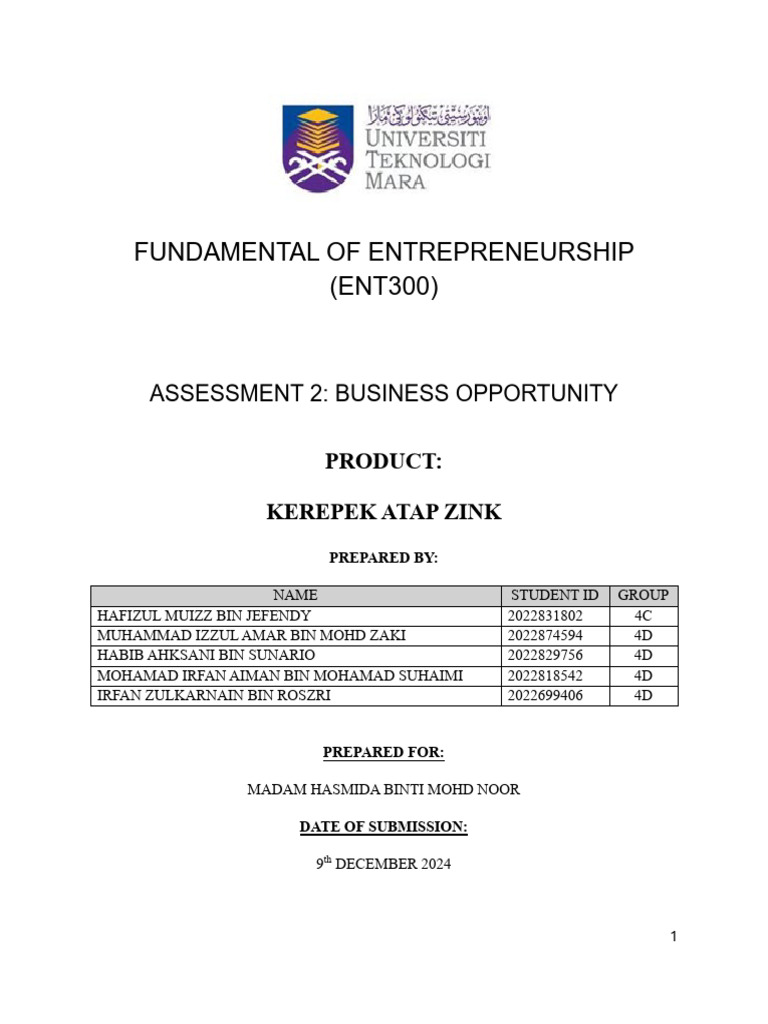 Business Opportunity Group Kerepek Atap Zink Ent300 | PDF | Marketing | Customer