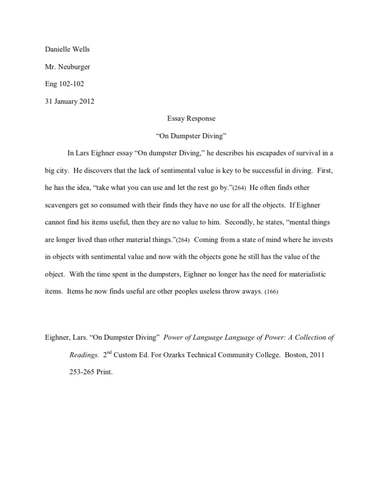 Lars Eighner: "On Dumpster Diving" | PDF | Philosophy | General Fiction