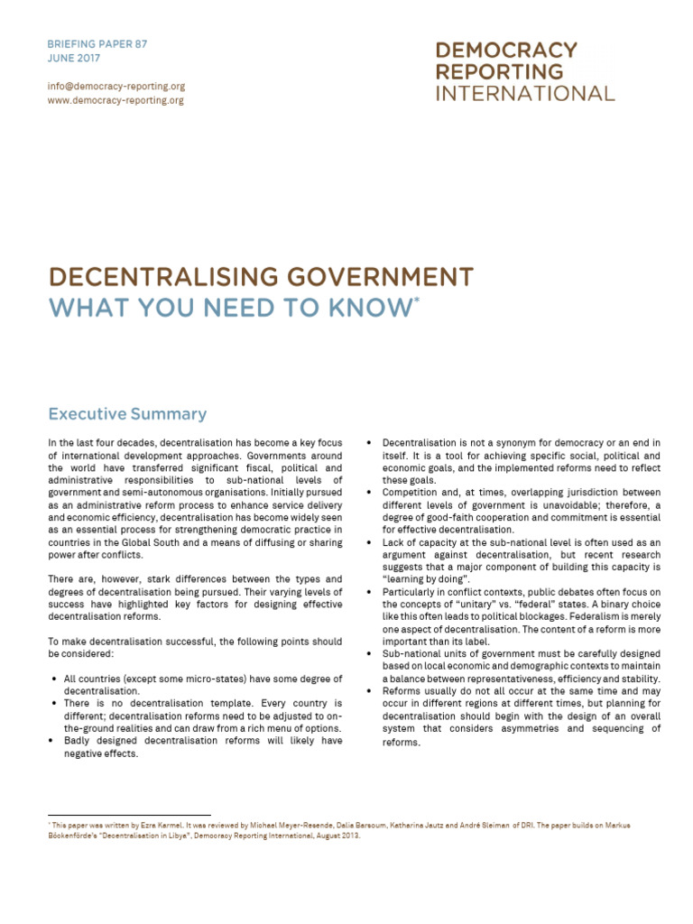 Democracy Reporting International | PDF | Decentralization | Governance