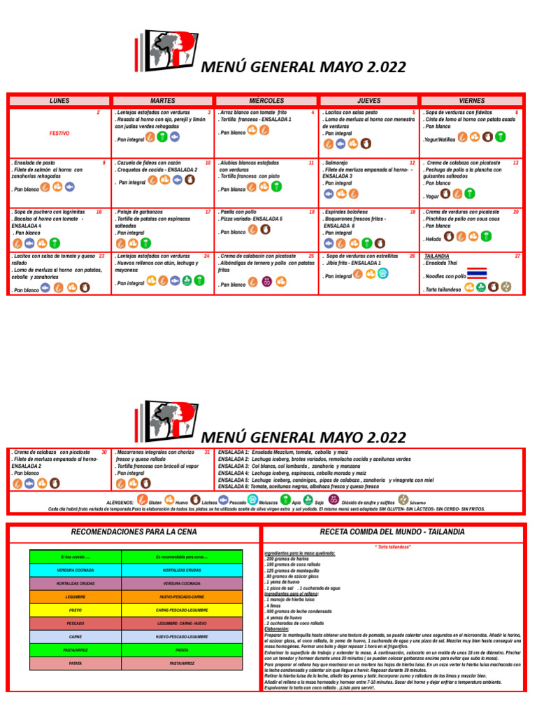 Menú General Mayo 2.022 | PDF | ensalada | Alimentos