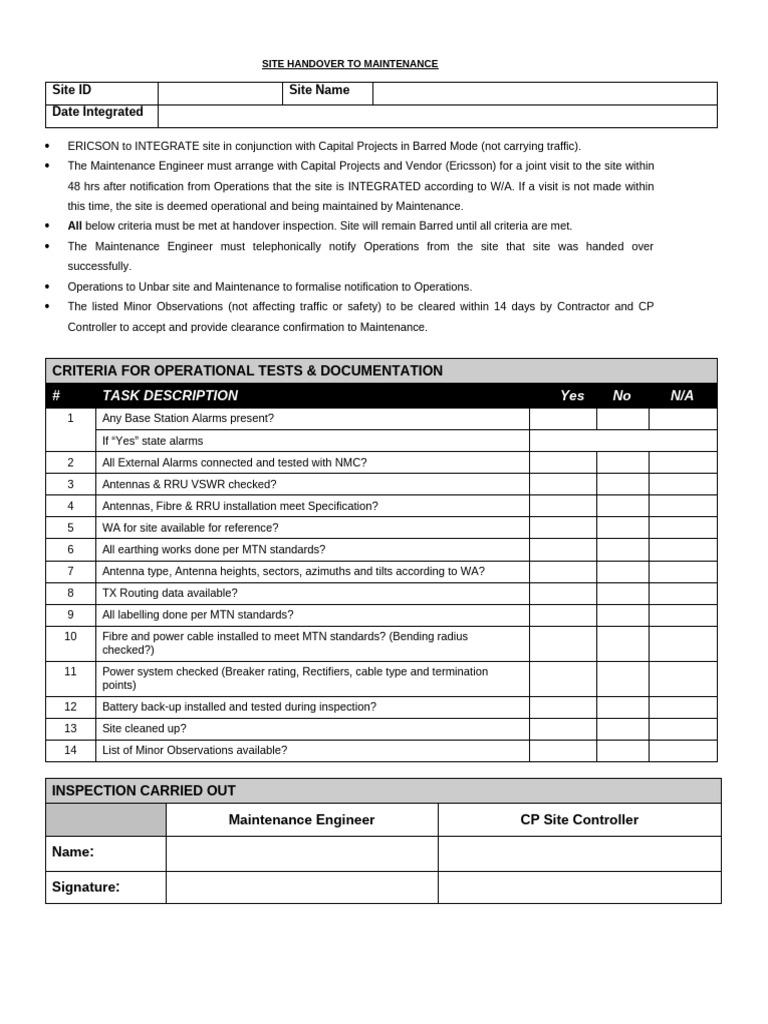 Site Handover Inspection - 2023 | PDF