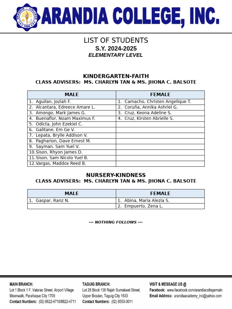 Arandia Sectioning - 2024-2025 | PDF
