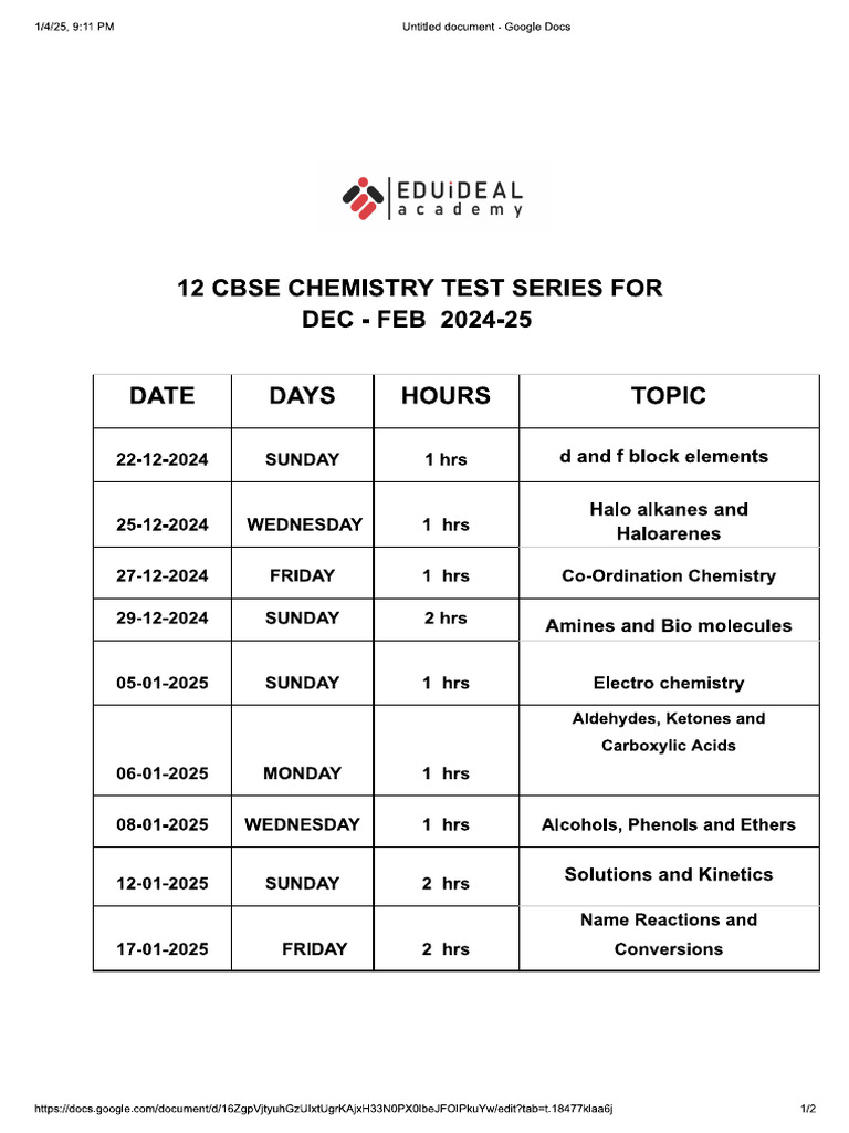 12 Cbse Test Series Chemistry | PDF