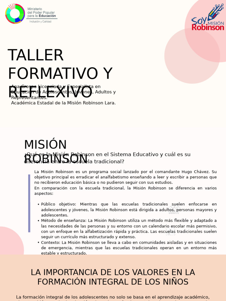 Misión Robinson: Educación y Valores Integrales | PDF | Maestros ...