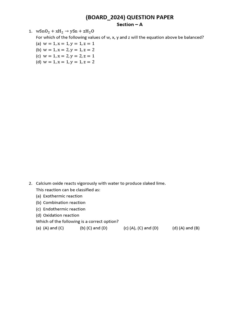 Board Science 2024 2 | PDF | Chemical Reactions | Acid