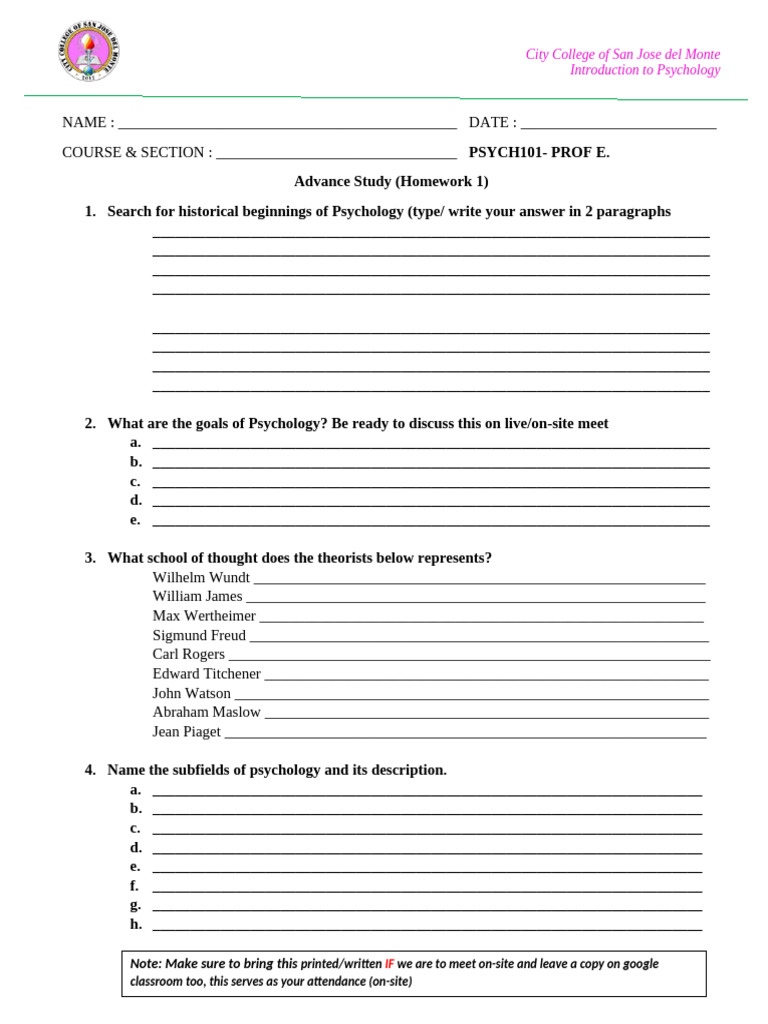 Template - ADVANCE STUDY-PSYCH101-HOMEWORK | PDF | Psychology ...