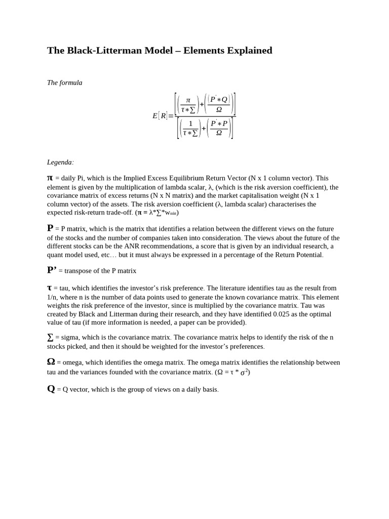 Black-Litterman Model Explained | PDF | Covariance | Covariance Matrix